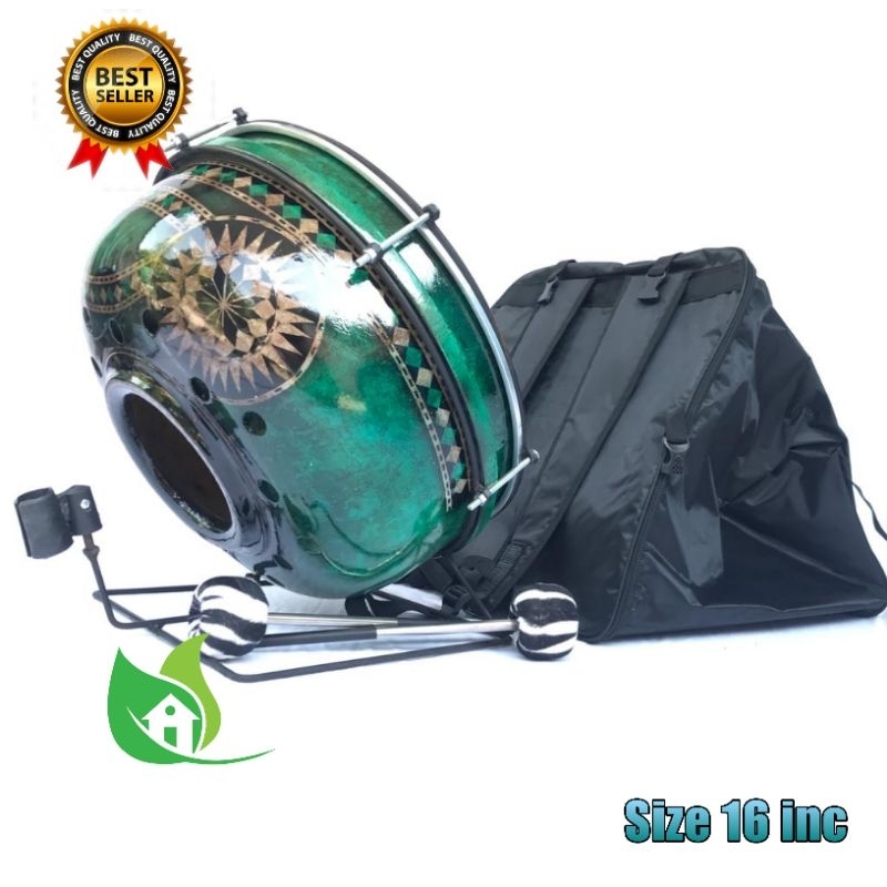 Jual Bass hadroh Hadrah banjari 16 inchi motif hijau mesir mika power ...