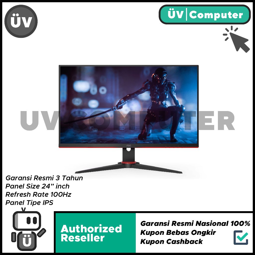 Jual Monitor LED LCD AOC Gaming 24G2E1 24" inch IPS 1080 100Hz Full FHD ...