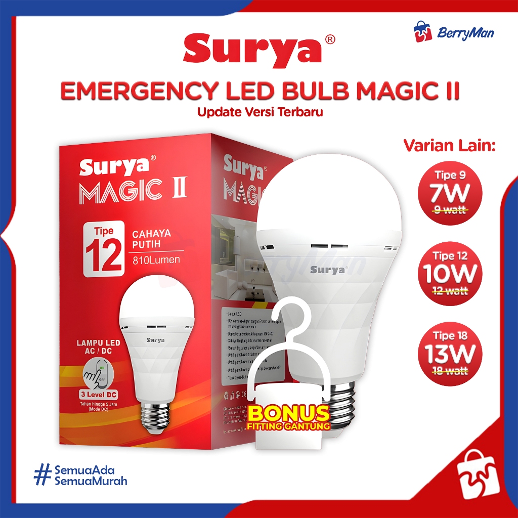 Jual Surya Magic II Lampu Bohlam LED Emergency Tipe AC / DC 9W 12W 18W ...
