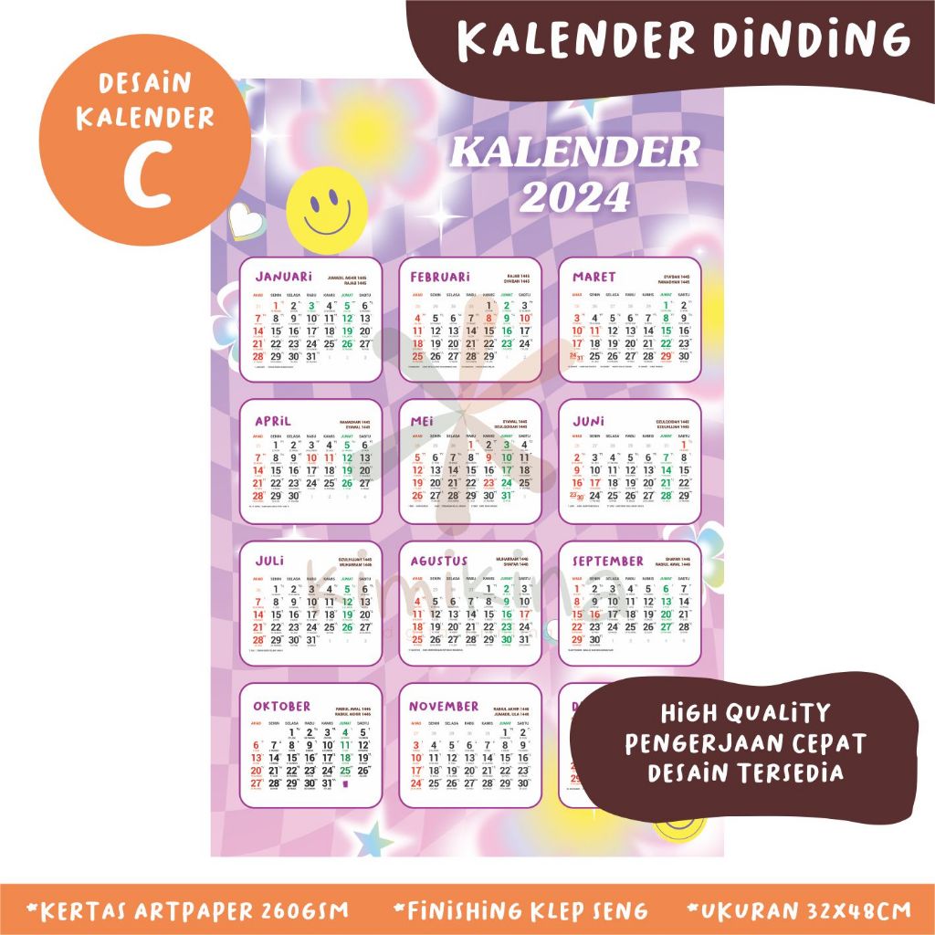 Jual KALENDER DINDING 2023 / 2024 / 1 LEMBAR / 12 BULAN / KLEP ...