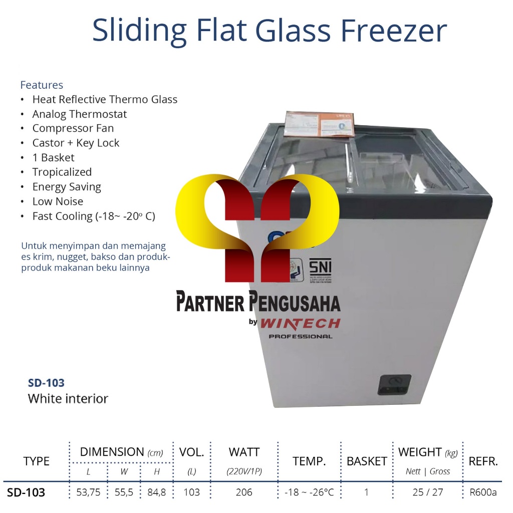 Jual GEA SLIDING FLAT GLASS FREEZER SD-103 KULKAS KACA PEMBEKU ICE ...