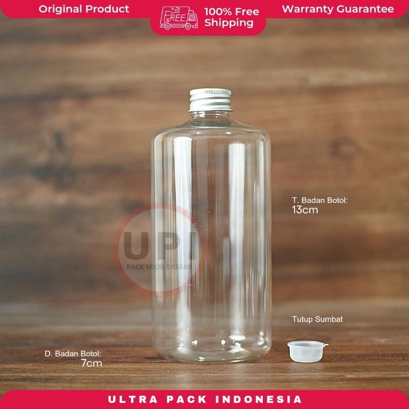 Jual KEMASAN MINUMAN BOTOL FOOD GRADE - BOTOL PET HS24 500Ml CLEAR + TUTUP ULIR ALUMINIUM + PLUG ...