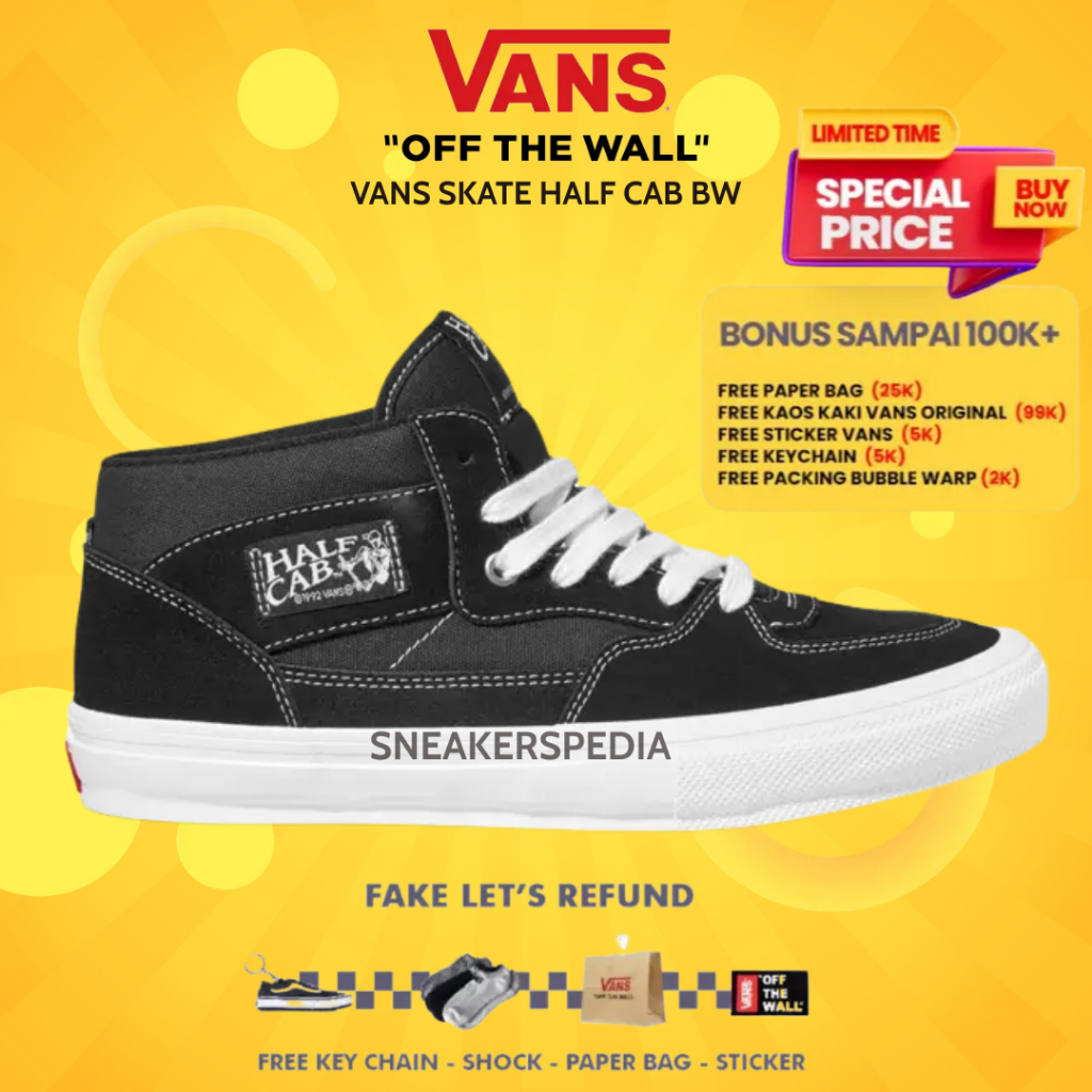 Jual Vans Original 100% Skate Classic Half CAB Black White | Shopee ...