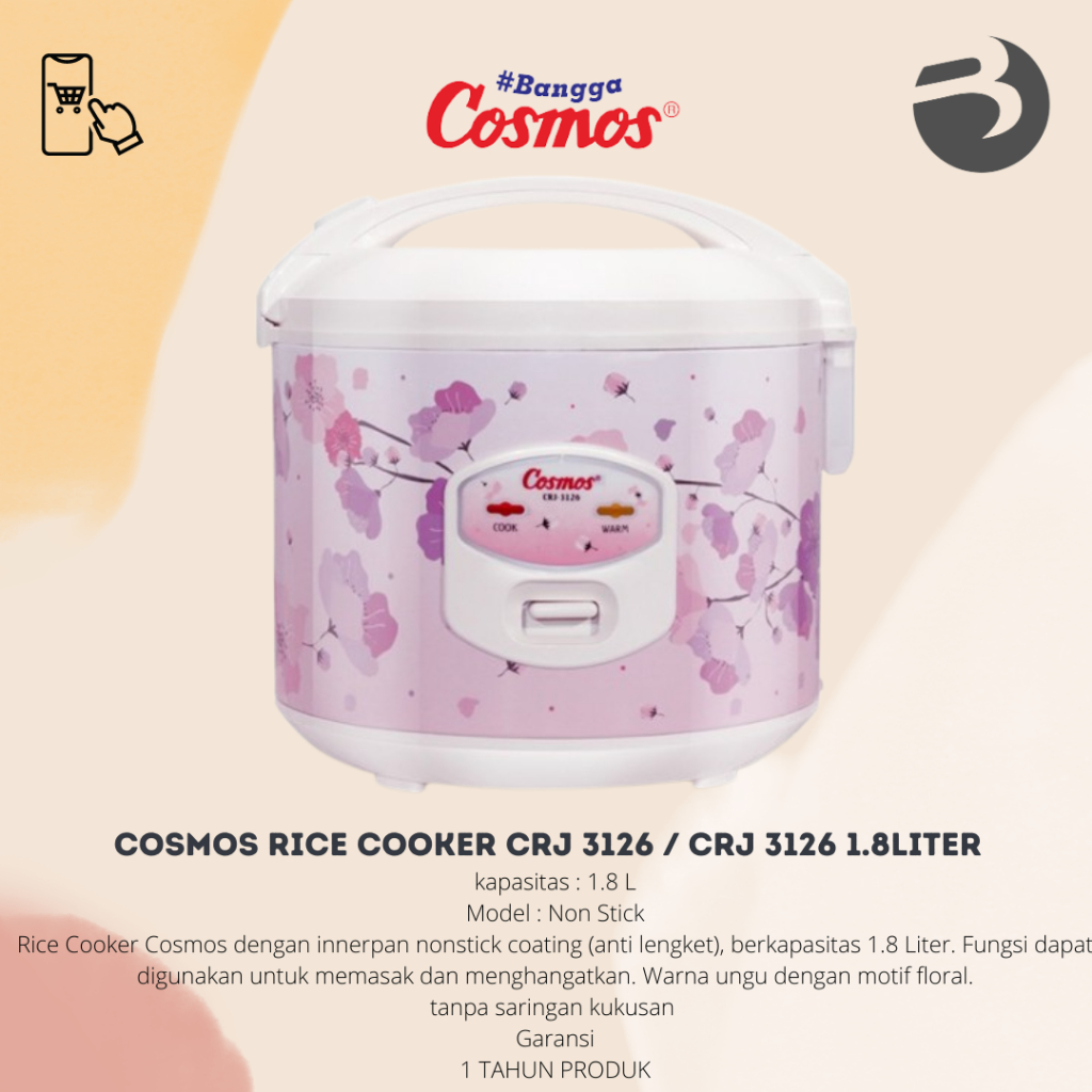 Jual COSMOS RICE COOKER CRJ 3126 / CRJ 3126 1.8LITER | Shopee Indonesia