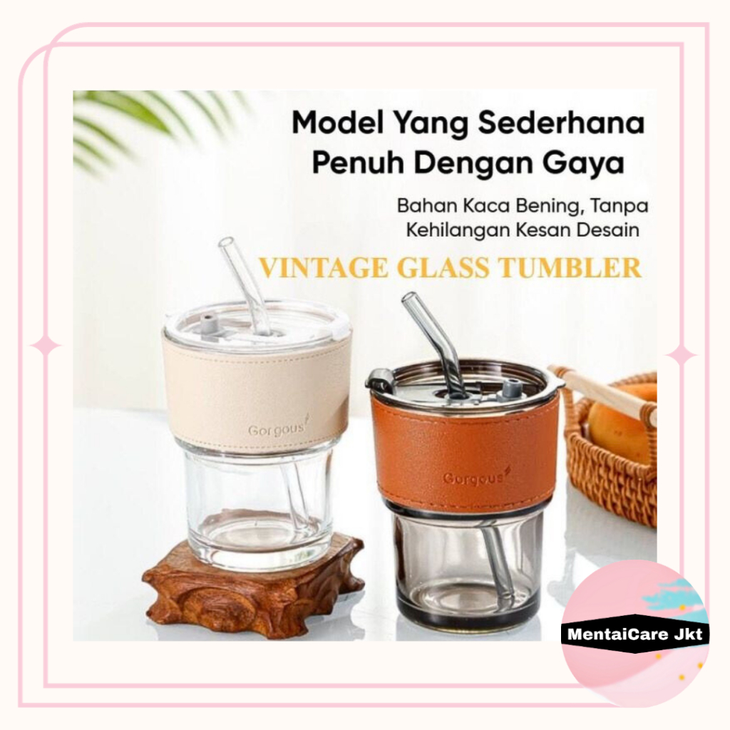 Jual [Slub Glass] Tumbler Kaca Gelas Kopi Vintage 400ml dengan Tutup ...