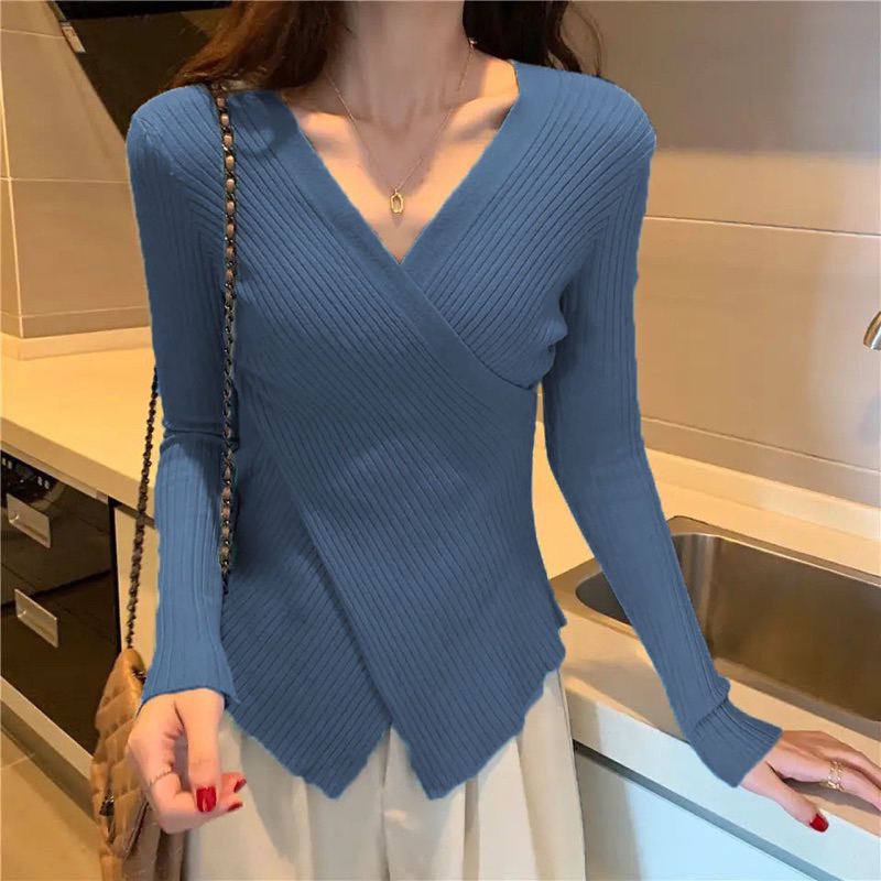 Jual Dicqstore_Eliza Knit Sweater Wanita V-neck Gaya Korea All-Match Pakaian Wanita Knit ...