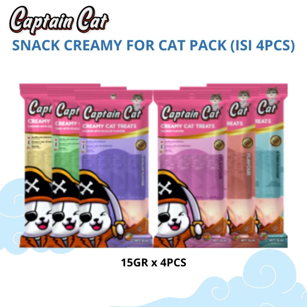 Jual Snack Kucing CAPTAIN CAT CREAMY Kemasan Pack (15gr x 4pcs) | Shopee Indonesia