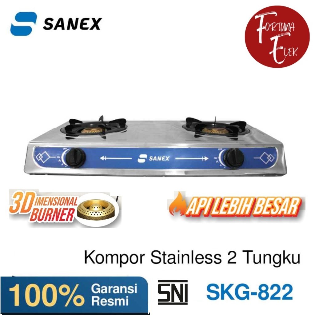 Jual SANEX Kompor Gas 2 Tungku SKG - 822 Api lebih Besar Burner Kuningan 3 Dimensi | Shopee ...