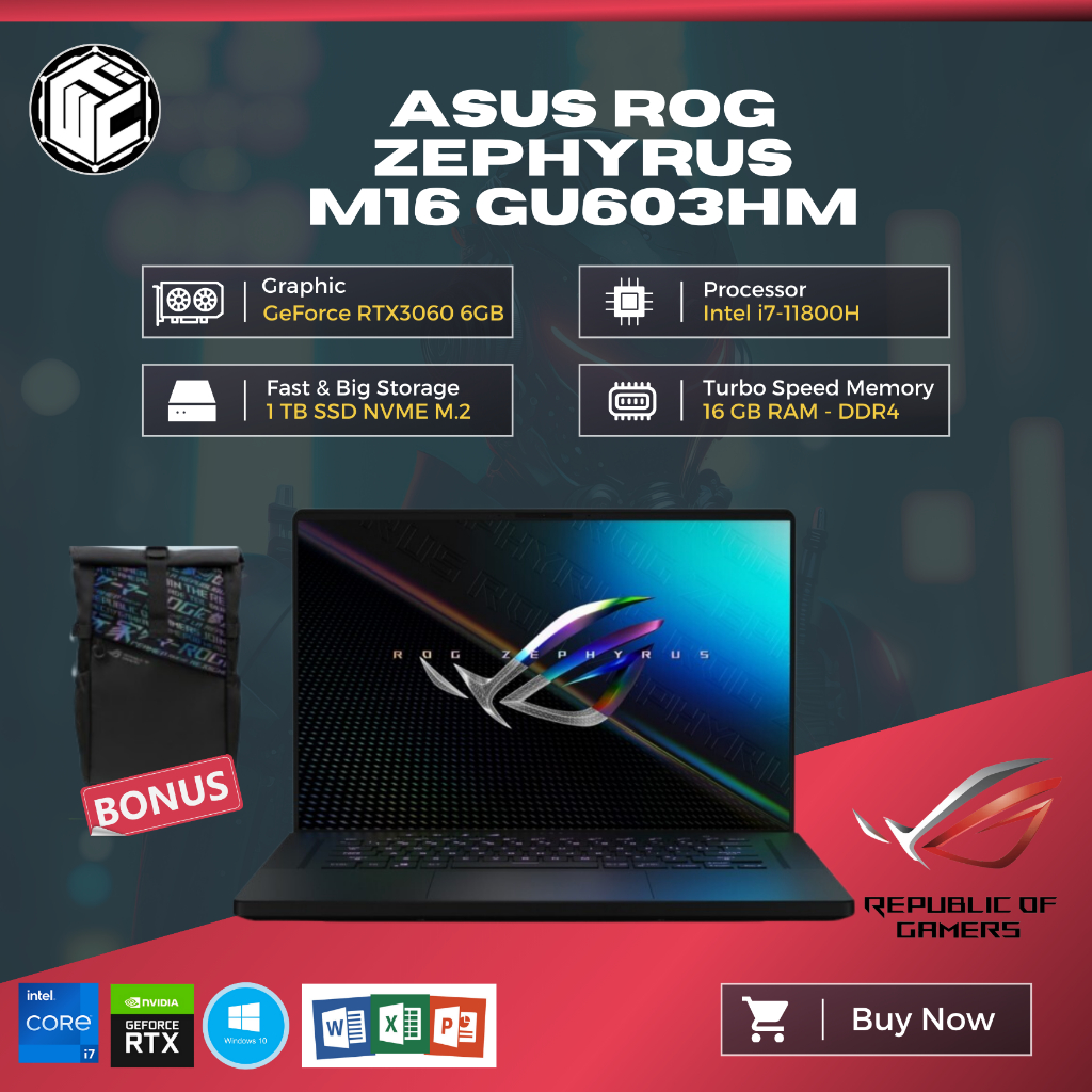 Jual Laptop ASUS ROG ZEPHYRUS M16 GU603HM i7-11800H 16GB 1TB RTX3060 ...