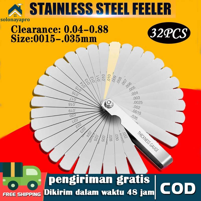 Jual 32 Blades Combination Feeler Gauge Metric Imperial Gapped Filler Measure/Alat Ukur Celah ...