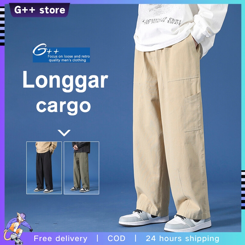 Jual Celana Cargo Panjang Pria Oversize Korean Style Khaki Jumbo Celana Kargo Longgar Baggy ...