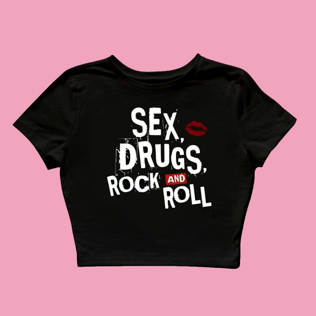Jual Baby Tee S*x Drugs Rock And Rol Y2k Style Crop Tee | Shopee Indonesia