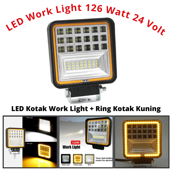 Jual Lampu LED Kotak Work Light 2 Mode + Ring Kotak Kuning 126 Watt 24 ...