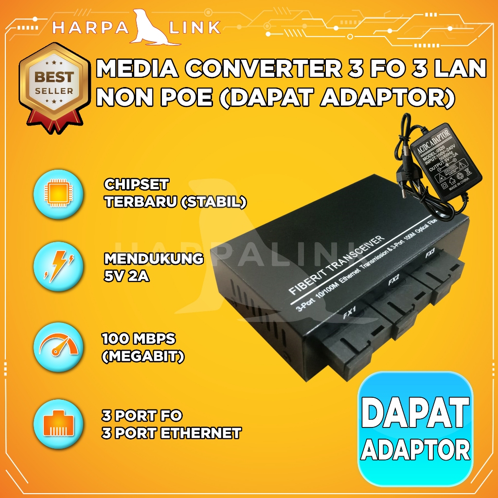 Jual Media Converter 3 FO 3 LAN 3 SC 3 RJ45 10/100 Mbps Full Body ...