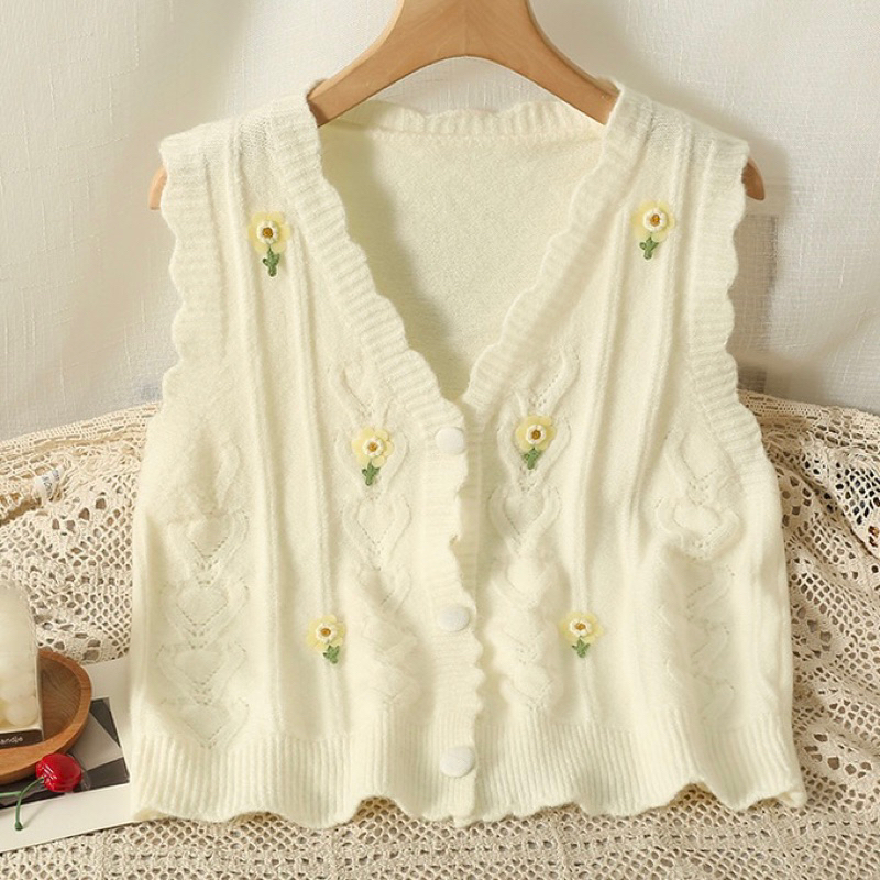 Jual VEST KNIT WANITA ROMPI RAJUT OUTER WOMEN ATASAN WANITA BUNGA MX788 | Shopee Indonesia