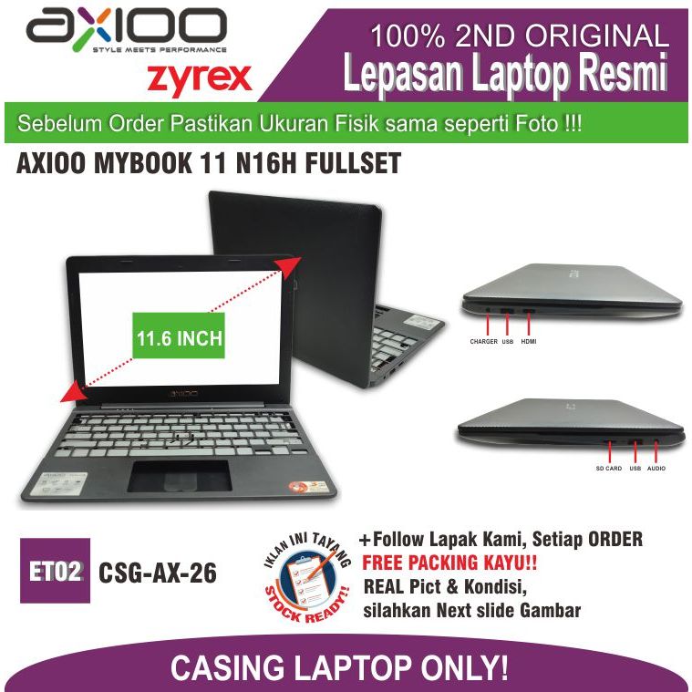 Jual ET02 CSG-AX-14 CASING NOTEBOOK LAPTOP AXIOO MYBOOK 11 N16H FULLSET ...