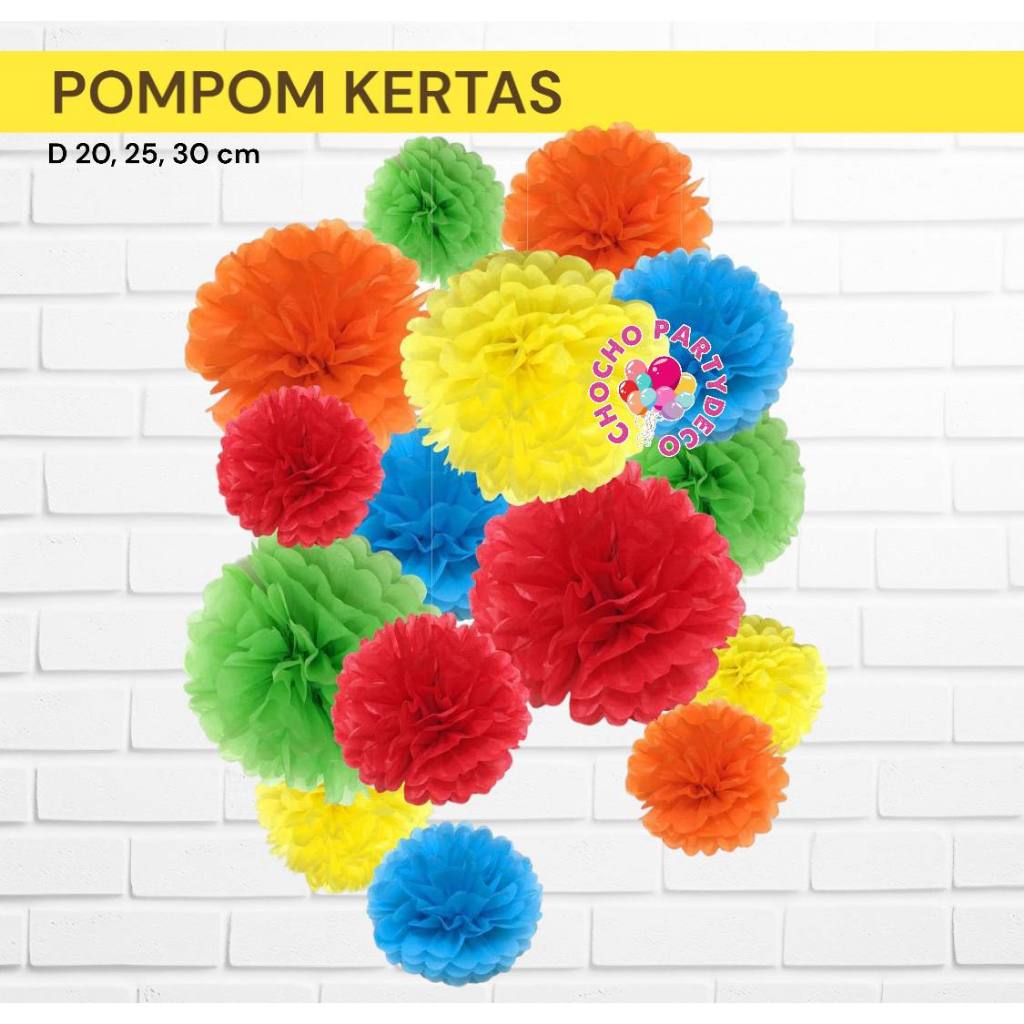 Jual POMPOM KERTAS 20 Cm 25 Cm 30 Cm / Pom Pom Paper Dekorasi Ulang Tahun | Shopee Indonesia