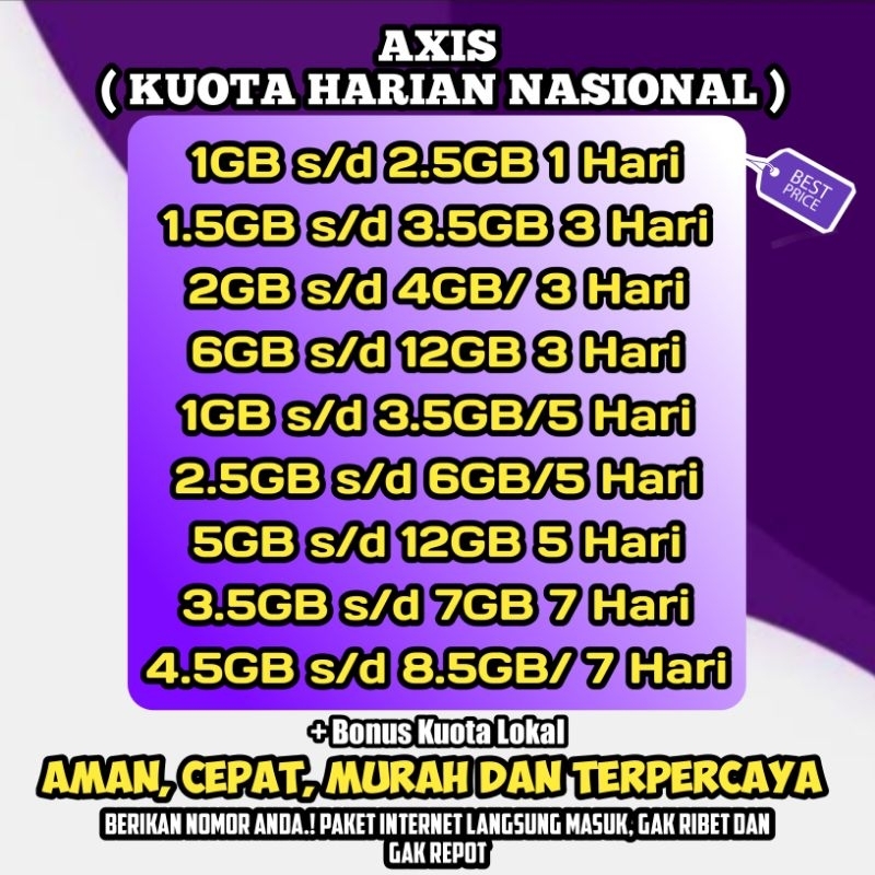 Jual PROMO INTERNET AXIS ( KUOTA HARIAN NASIONAL ) | Shopee Indonesia