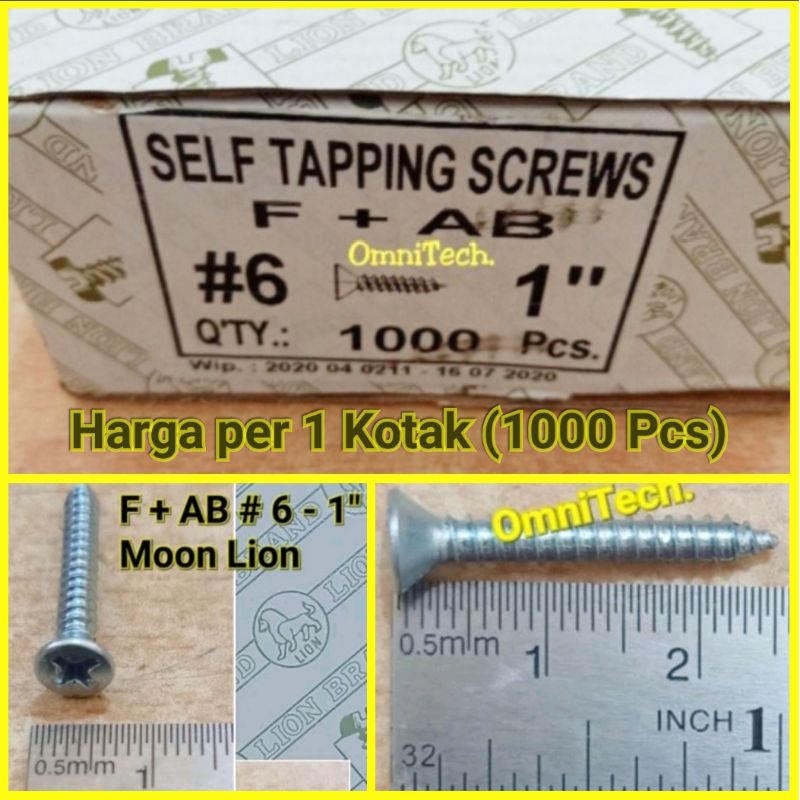Jual Sekrup Tap Tapping Screw FAB FH Kepala Rata (+) Moon Lion 6x1" 6 x 1" ( 6x2,5cm ) 2,5cm 2,5 ...