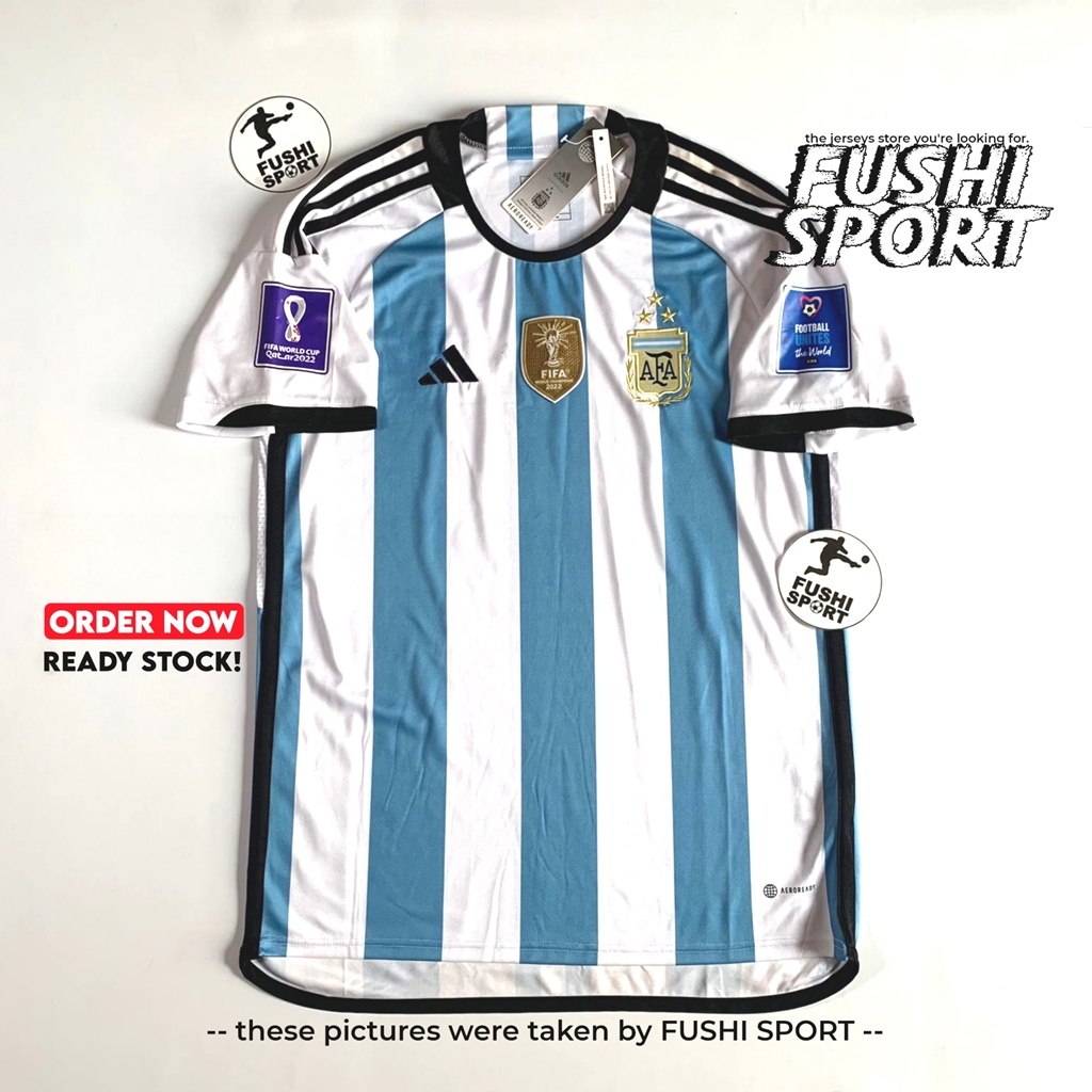 Jual Jersey Baju Bola Argentina Home Bintang 3 Full Patch JUARA Piala Dunia World Cup CHAMPIONS ...