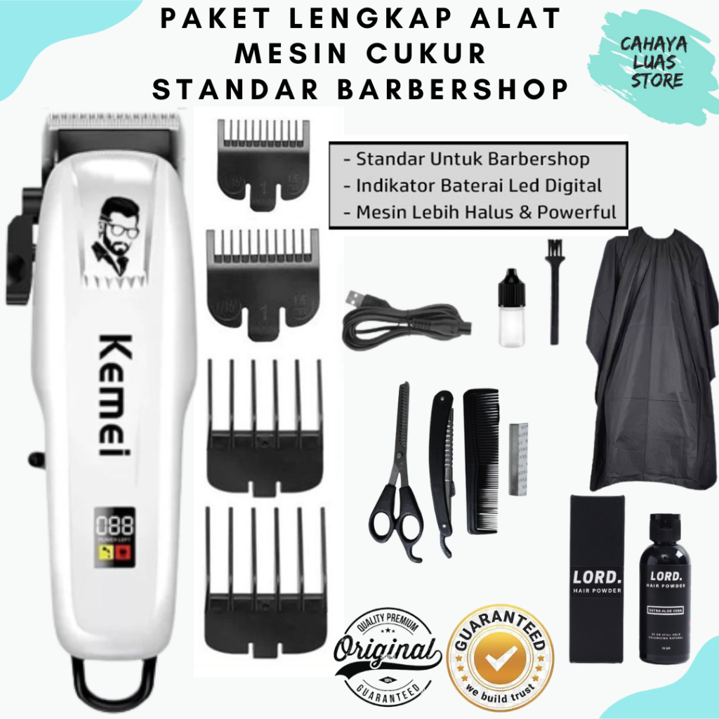 Jual CL Mesin Cukur Rambut Cas Profesional Paket Barbershop KEMEI ...
