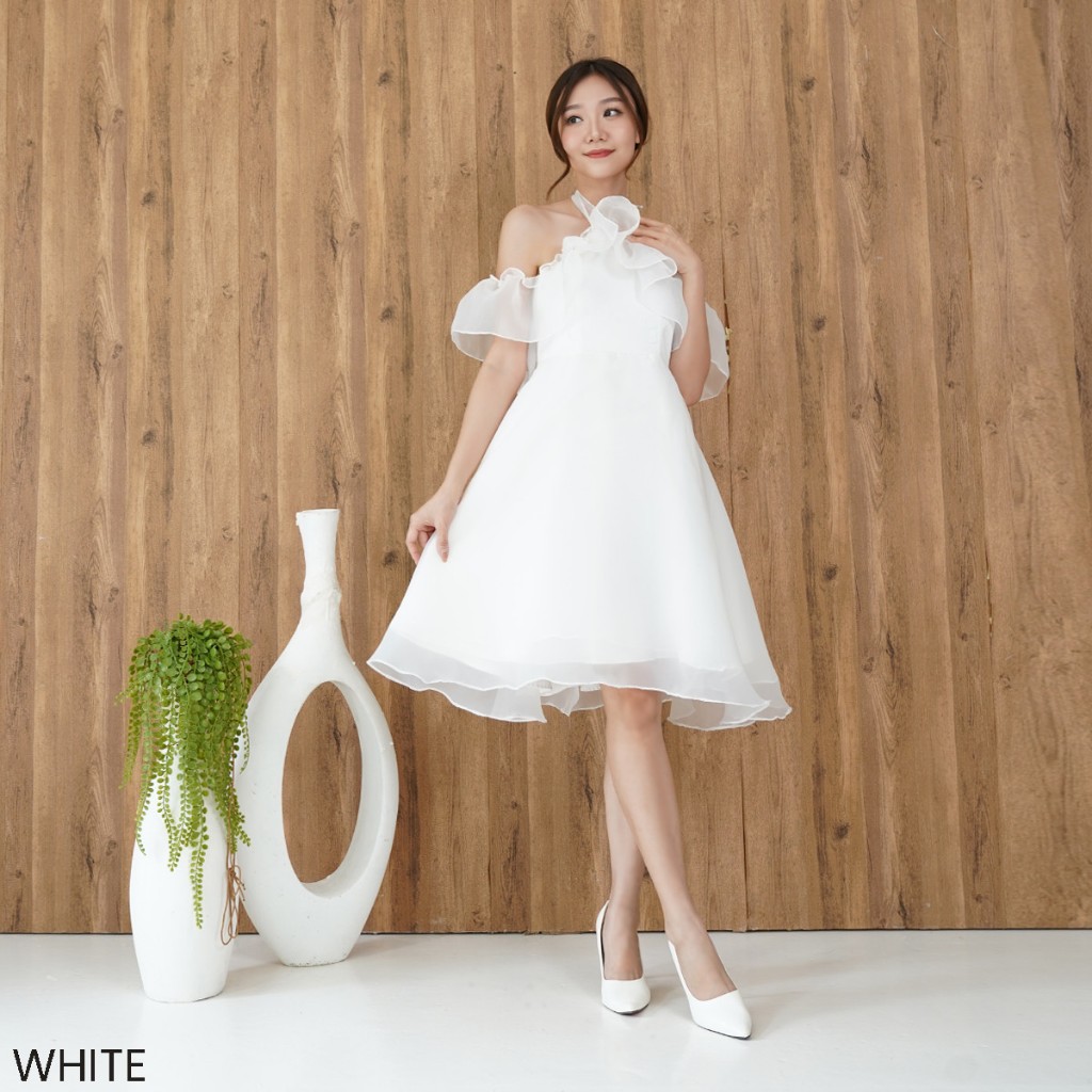 Jual Mini dress wanita tinny off shoulder organza satin silk pesta ...