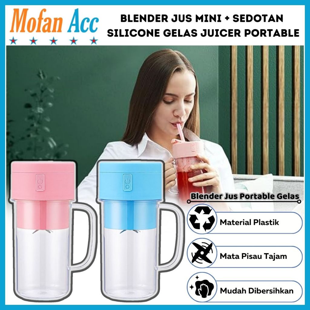 Jual Blender Portable Mini + Sedotan Silicone / Juicer Cup 6 Mata Pisau ...
