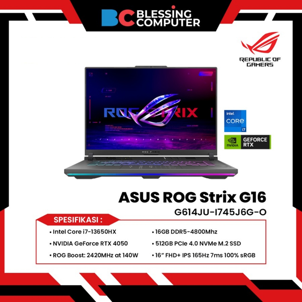 Jual ASUS ROG Strix G16 G614JU I745J6G-O i7 13650HX 16GB 512GB RTX 4050 ...