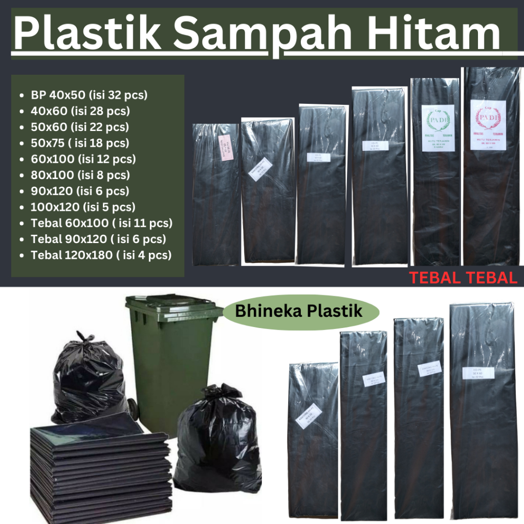 Jual Khusus Gosend/Grab Plastik Sampah Hitam (isi 50 bks) Trash bag hitam, kantong Sampah Hitam ...