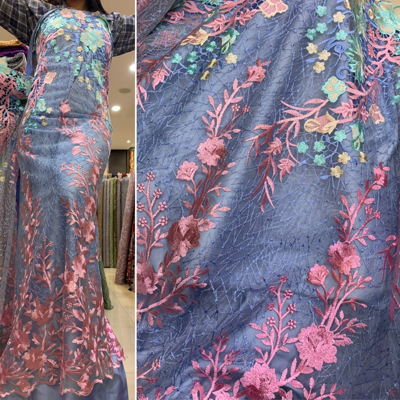 Jual Tulle Embordir Flower Lace / Bahan Kain Brukat Tulle Embordir ...