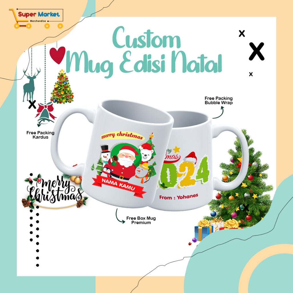 Jual Mug Kado Natal / Cetak Mug Merry Christmas Happy New Year ...