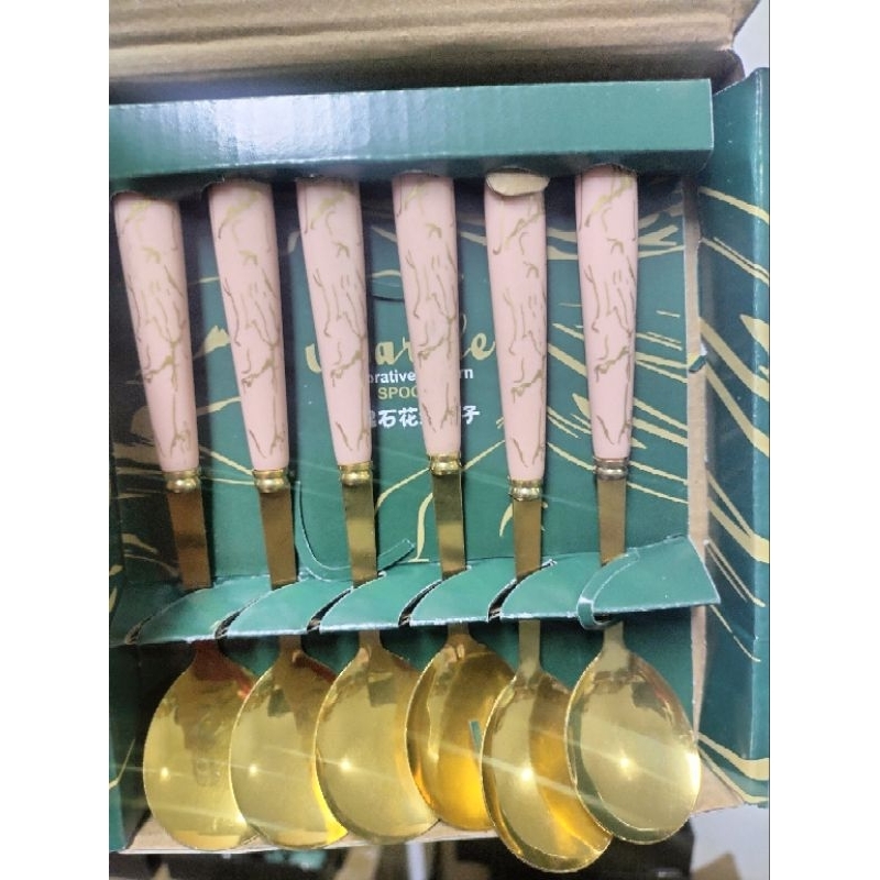 Jual Sendok Makan Set Isi 6 Sendok Sultan Gold Marble Tebal Rapi Golden ...