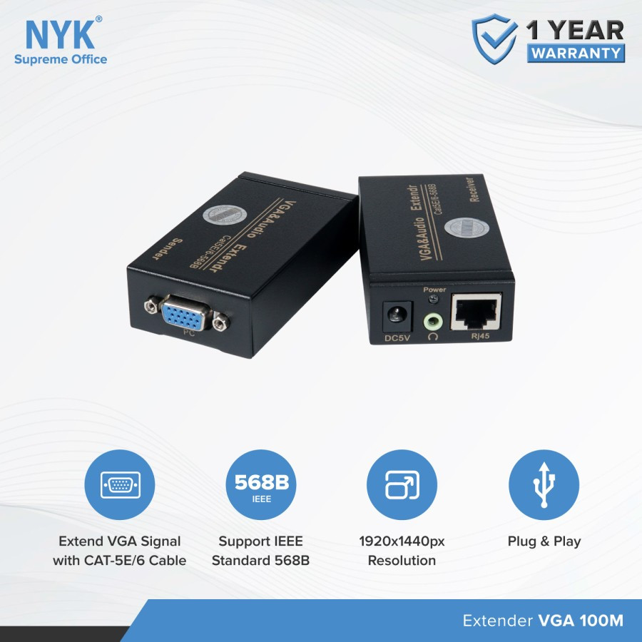 Jual VGA Extender Cat 5 & cat 6 100M Audio VE-100 - VGA Extender 100 ...