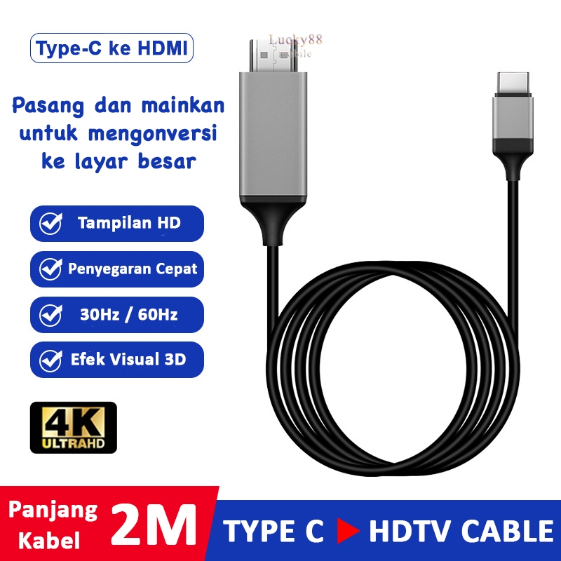 Jual Type C to HDTV HDMI Cable 4K 30Hz 60Hz Panjang Kabel 2 Meter ...