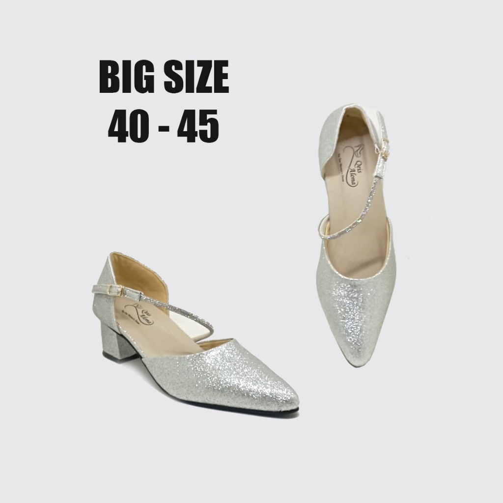Jual HEELS MULES SILVER BIG SIZE 40-41-42-43-44-45 Sepatu Pesta Formal ...