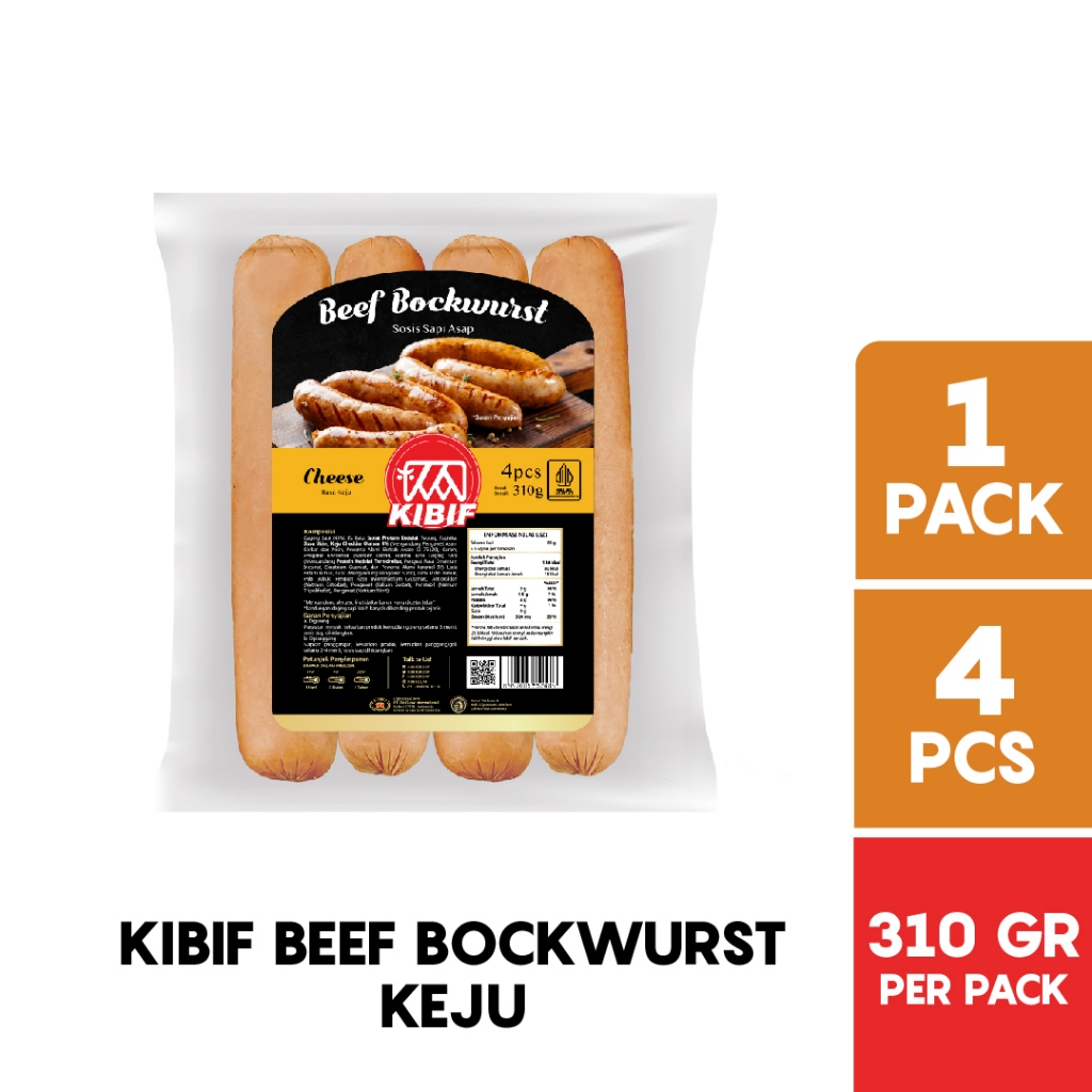 Jual KIBIF Beef Bockwurst Cheese / Smoked Sosis Sapi Premium 4 Pcs 310 ...
