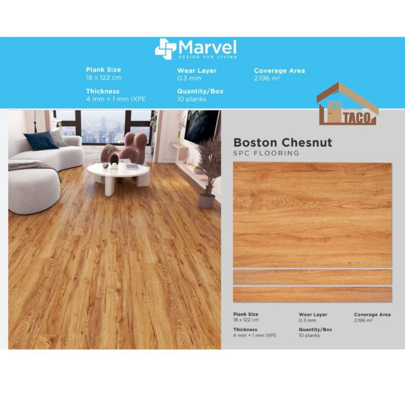 Jual marvel spc boston chesnut warna cokelat interior kantor 5mm/box ...