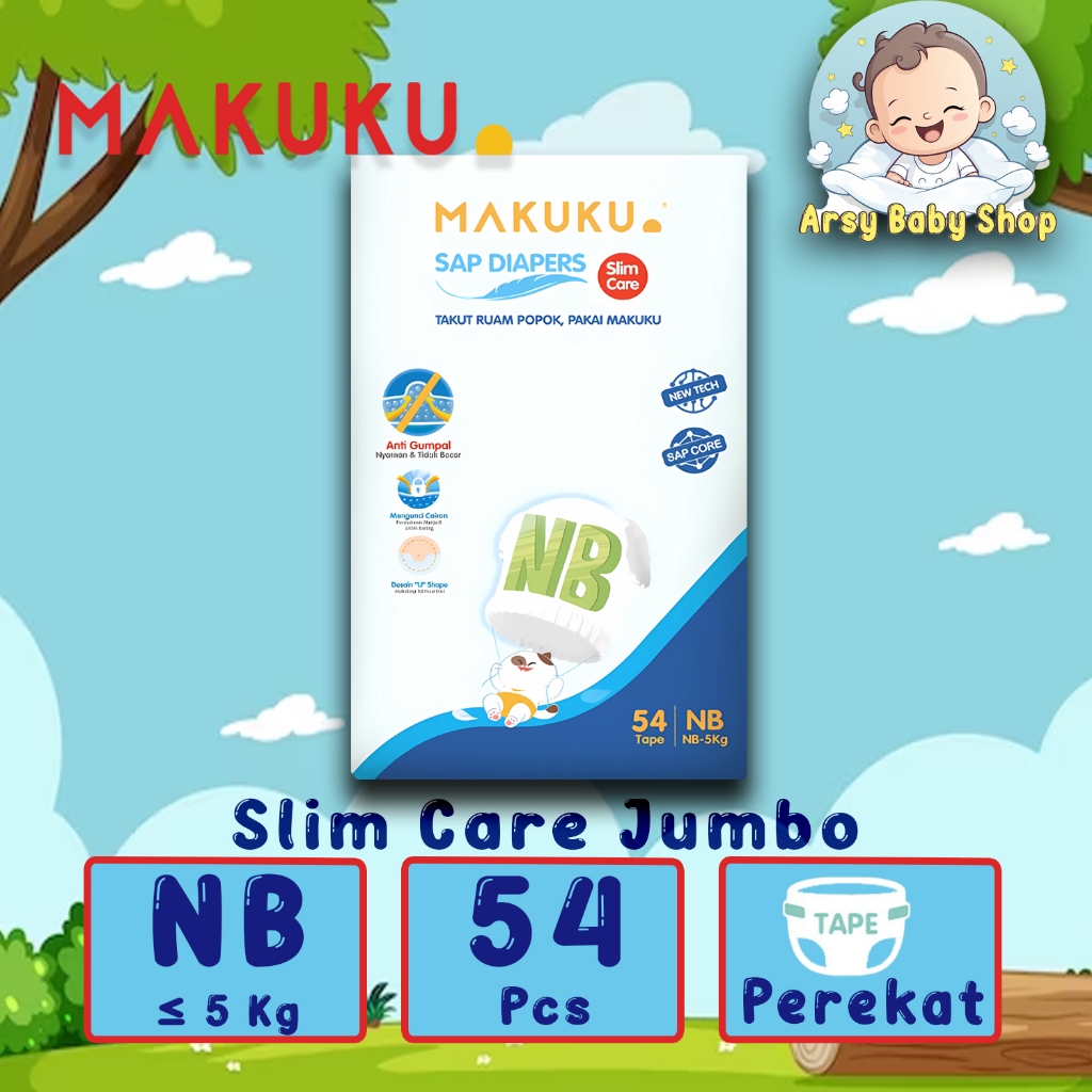 Jual Makuku SAP Diapers Slim Care Jumbo Tape NB54 | Shopee Indonesia