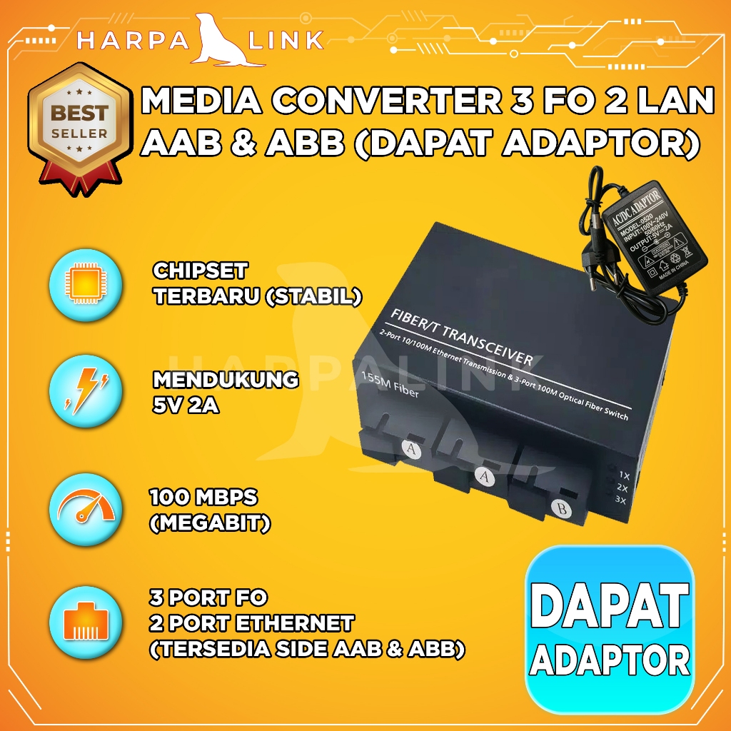 Jual Media Converter 3 FO 2 LAN 3 SC 2 RJ45 10/100 Mbps Full Body Casing Switch Fiber Optic ...