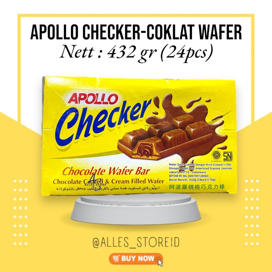 Jual Apollo Checker/Chocolate Wafer Bar/Biskuit Berlapis Coklat dan ...