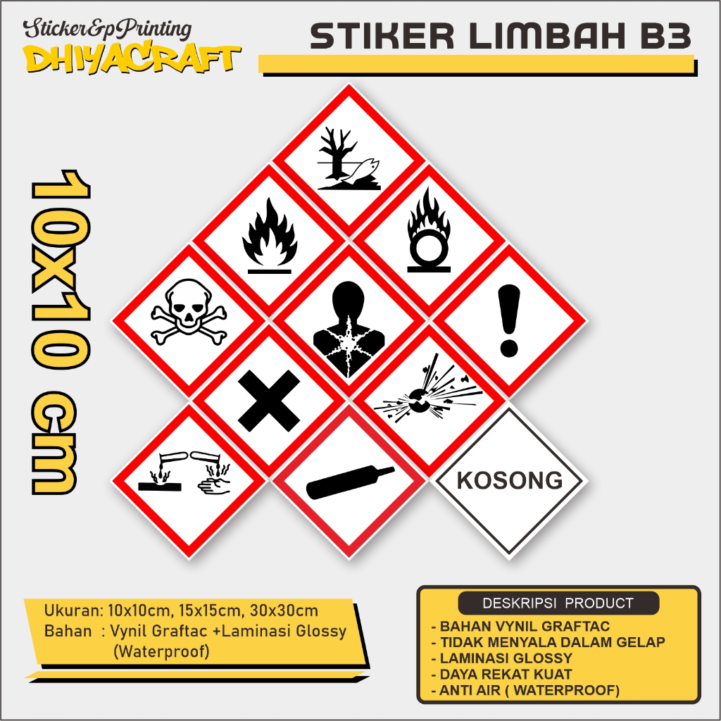 Jual Sticker Label Tanda Simbol Limbah B3 Ukuran 10 x10 Stiker Bahan ...