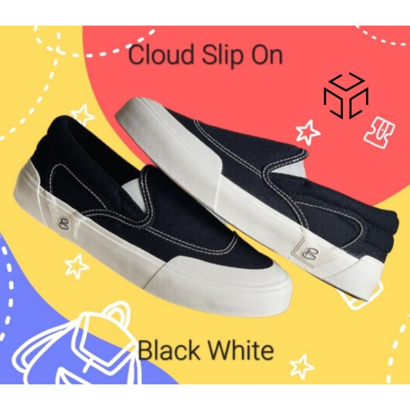 Jual Patrobas Cloud Slip On Black White 100% Original [Sepatu Lokal] | Shopee Indonesia