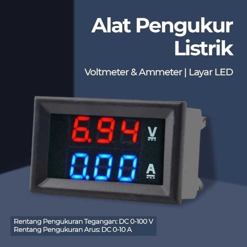 Jual alat Pengukur Volt Dan Arus Amper Listrik 5V-100V DC 10A - Voltmeter Ampere Meter LED ...