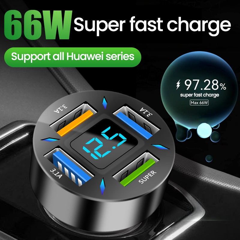 Jual 66W 4 Ports USB Car Charger Fast Charging 3.0 USB Quick Charge Car ...