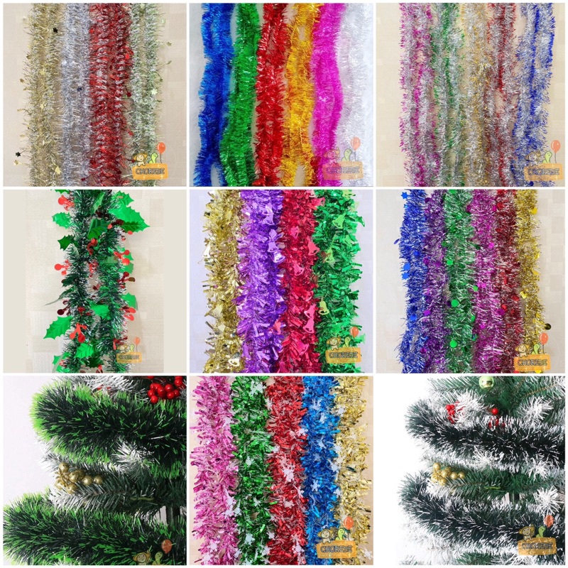 Jual Slinger Tinsel / Hiasan Natal Hijau Salju Pohon Natal Merry ...