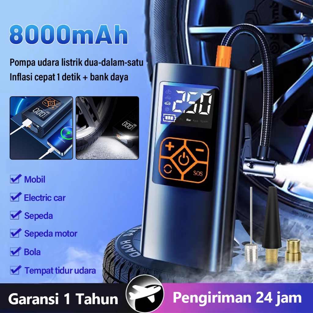 Jual Pompa Ban Mobil Elektrik Portable 8000mAh Car Air Infatable Pump ...