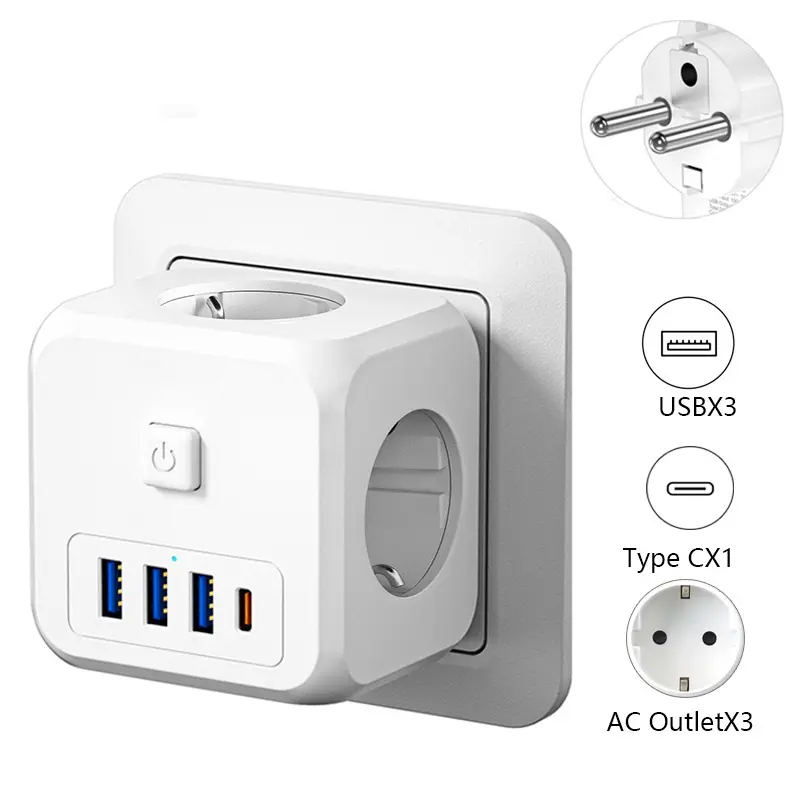 Jual 7in1 PD35W 16A 4000W 100-250V Soket Dinding Kubus EU USB Steker ...