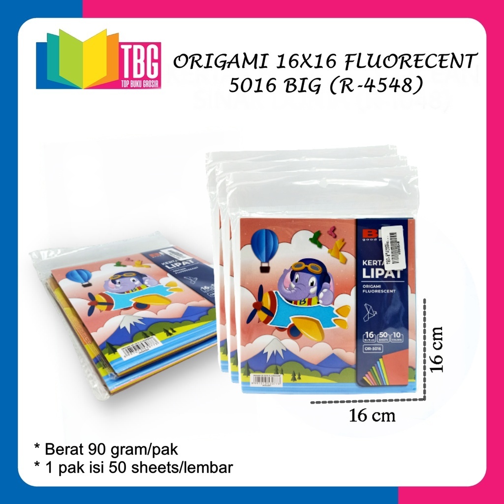 Jual 1 PACK ORIGAMI 16X16 FLUORECENT 5016 BIG KERTAS LIPAT ORIGAMI ...
