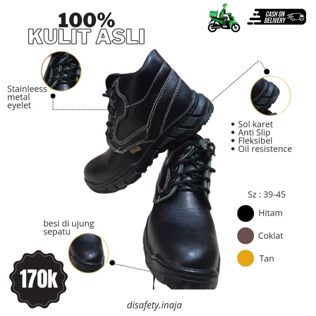 Jual Sepatu boot safety pria kerja lapanagan kulit/Sepatu proyek sefety ...