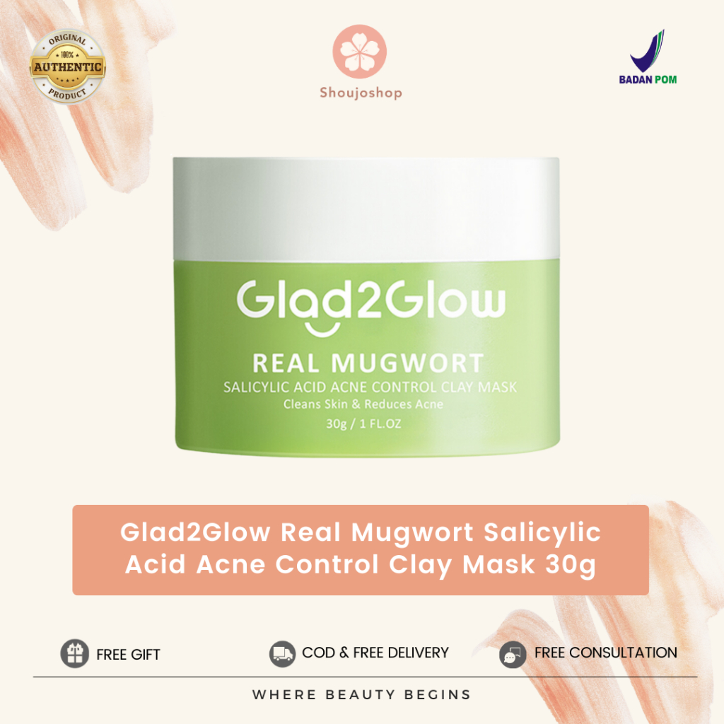 Jual Glad2Glow Real Mugwort Salicylic Acid Acne Control Clay Mask 30g | Shopee Indonesia